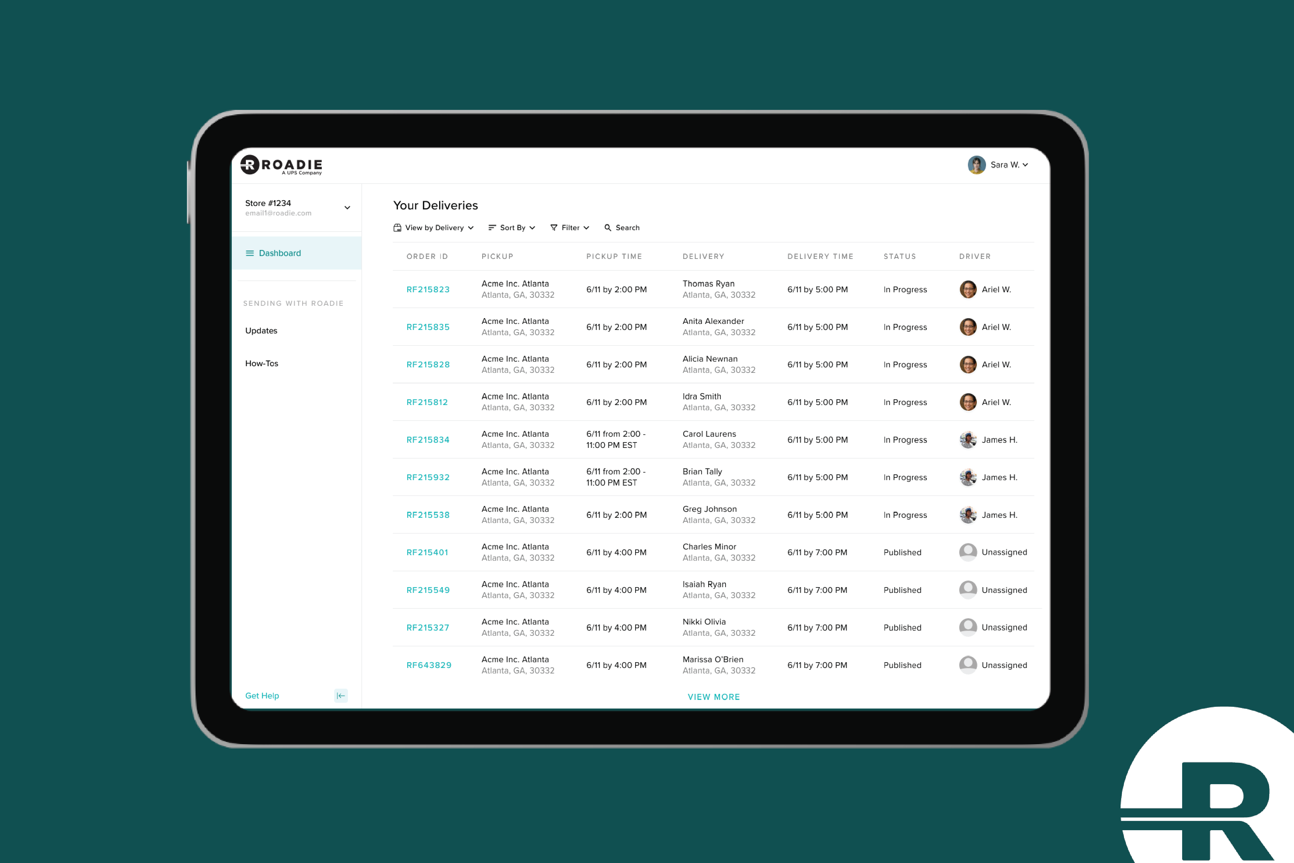 Using multi-user access in the Roadie platform to make delivery ...