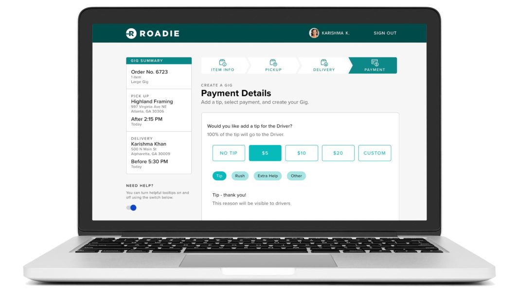 Show your appreciation with driver tips | Roadie