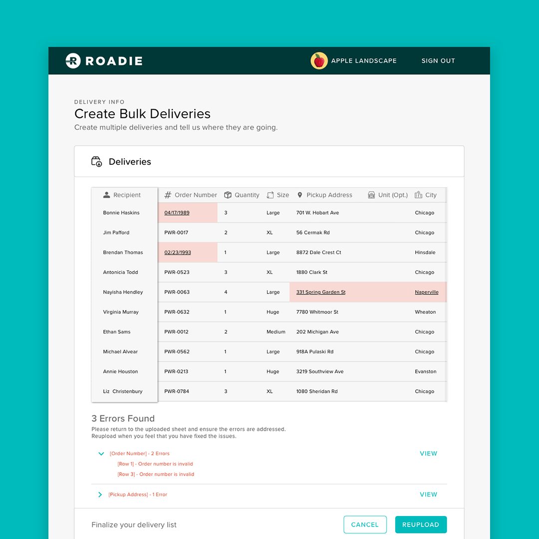 Bulk Upload makes scheduling multiple deliveries easier | Roadie